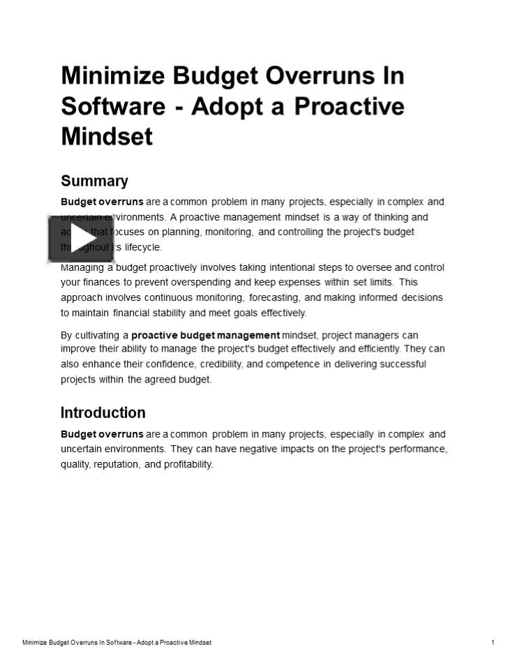 Minimize Budget Overruns In Software - Adopt a Proactive Mindset ...