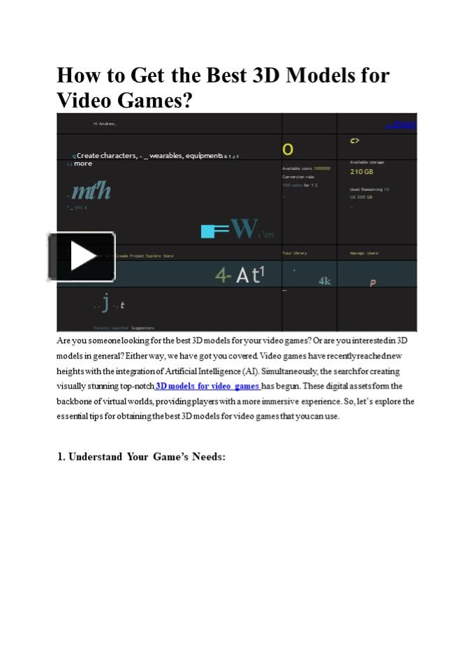 PPT – How to Get the Best 3D Models for Video Games? PowerPoint ...