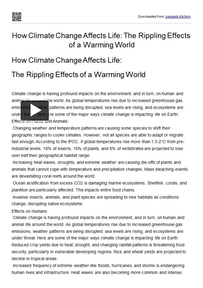 How Climate Change Affects Life: The Rippling Effects of a Warming ...