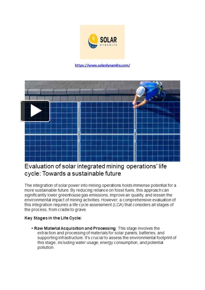 PPT – Evaluation of solar integrated mining operations' life cycle ...