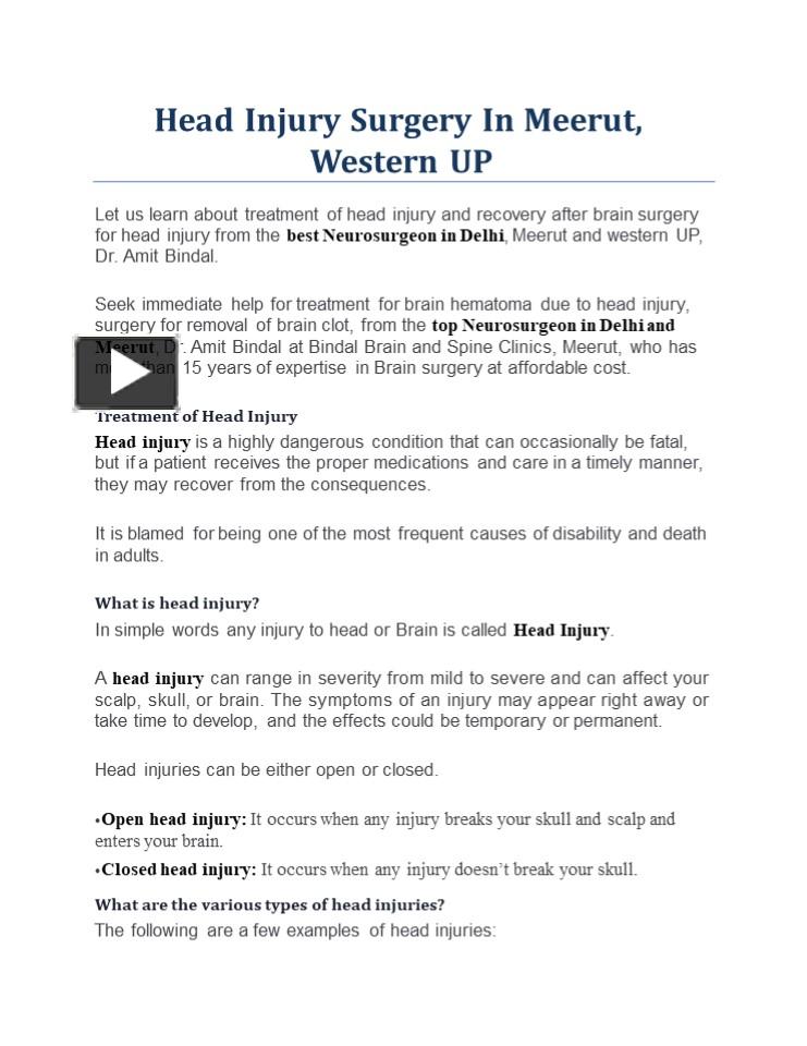 PPT – Head Injury surgery in Meerut - Dr. Amit Bindal PowerPoint ...