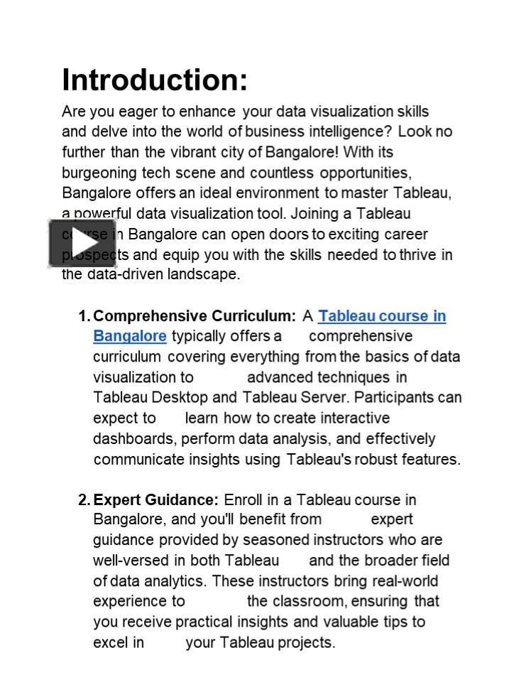 Tableau Course in Bangalore presentation | free to download