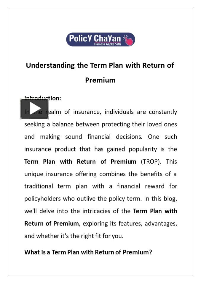 PPT – Understanding the Term Plan with Return of Premium PowerPoint ...