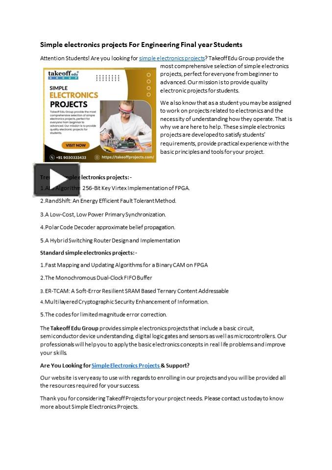 Simple electronics projects For Engineering Final year Students ...