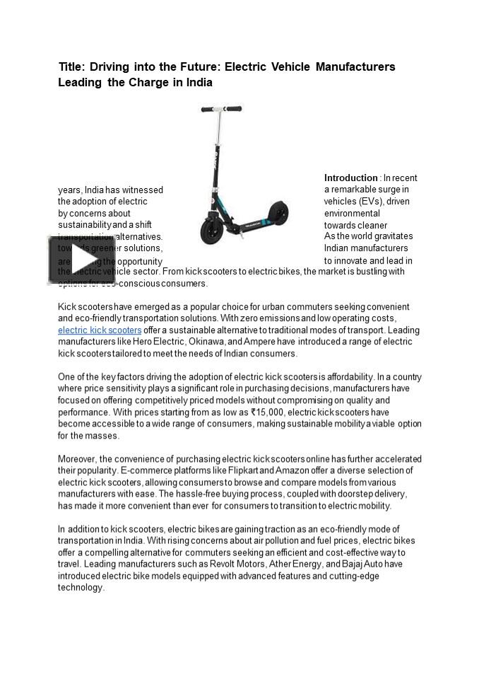 PPT – Driving into the Future: Electric Vehicle Manufacturers Leading ...