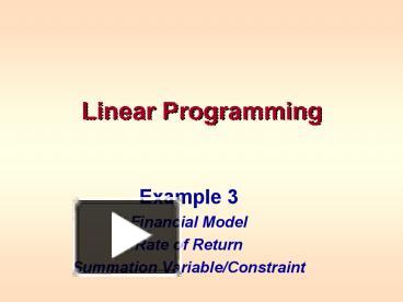 Linear Programming presentation | free to view