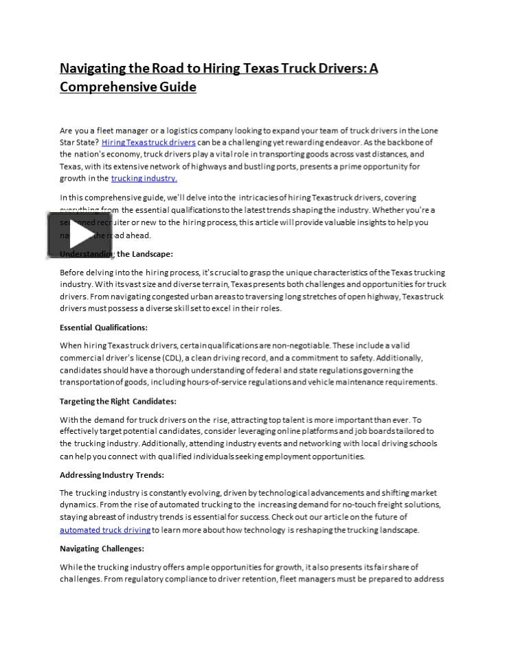 PPT – Navigating the Road to Hiring Texas Truck Drivers PowerPoint ...