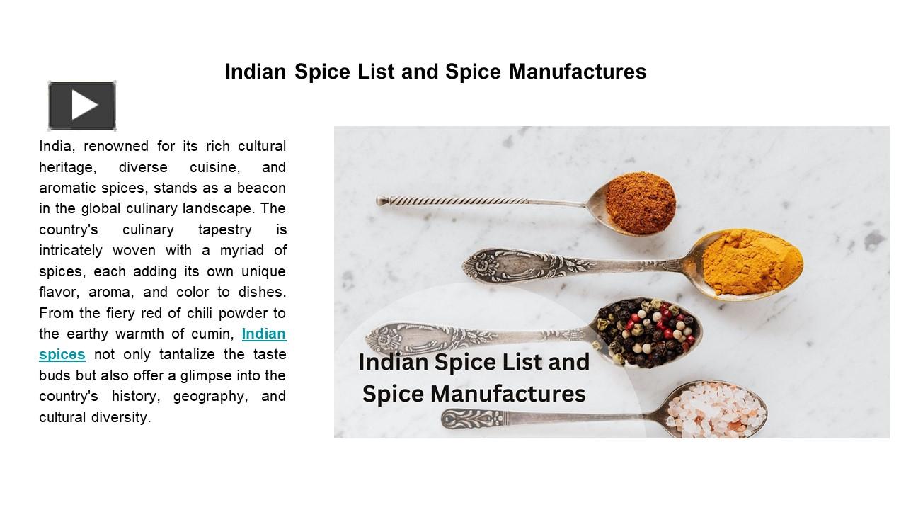 Indian Spice List and Spice Manufactures presentation | free to download