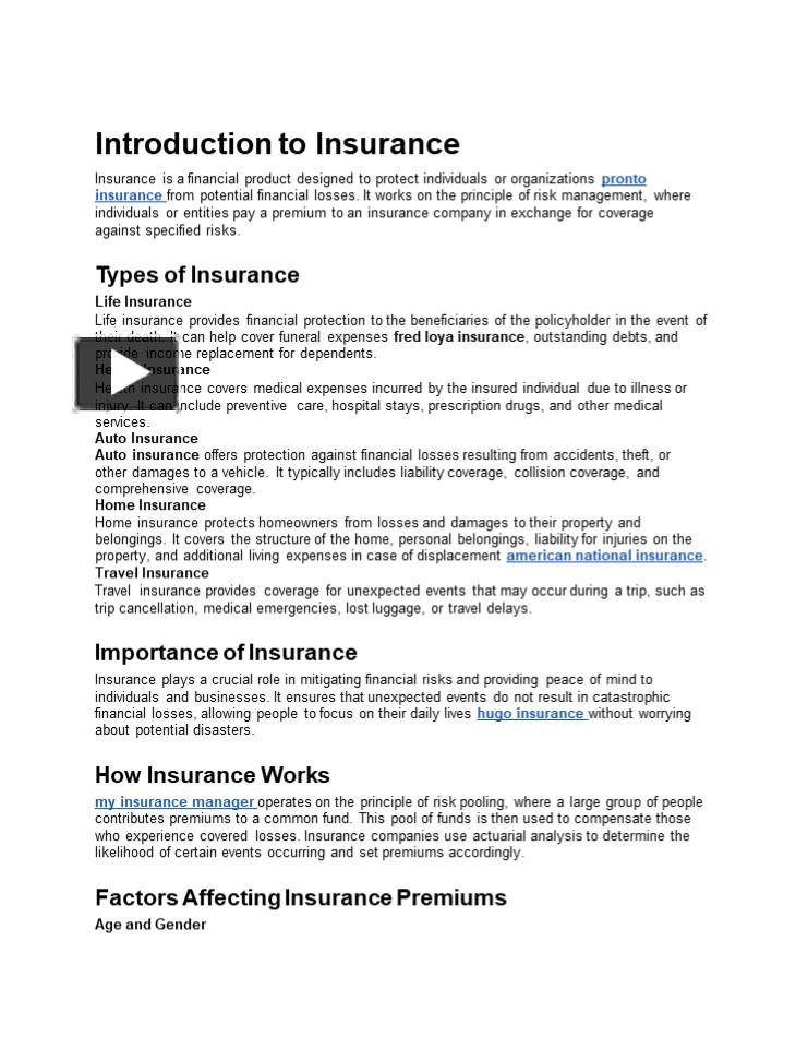 Introduction to Insurance presentation | free to download