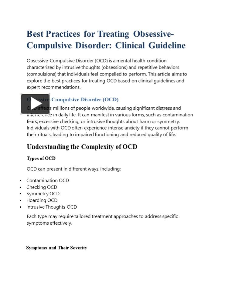 Best Practices for Treating Obsessive-Compulsive Disorder: Clinical ...
