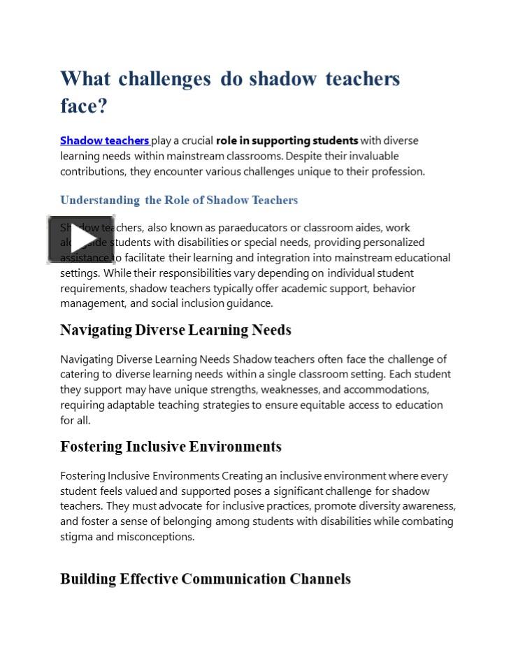 What challenges do shadow teachers face? presentation | free to download