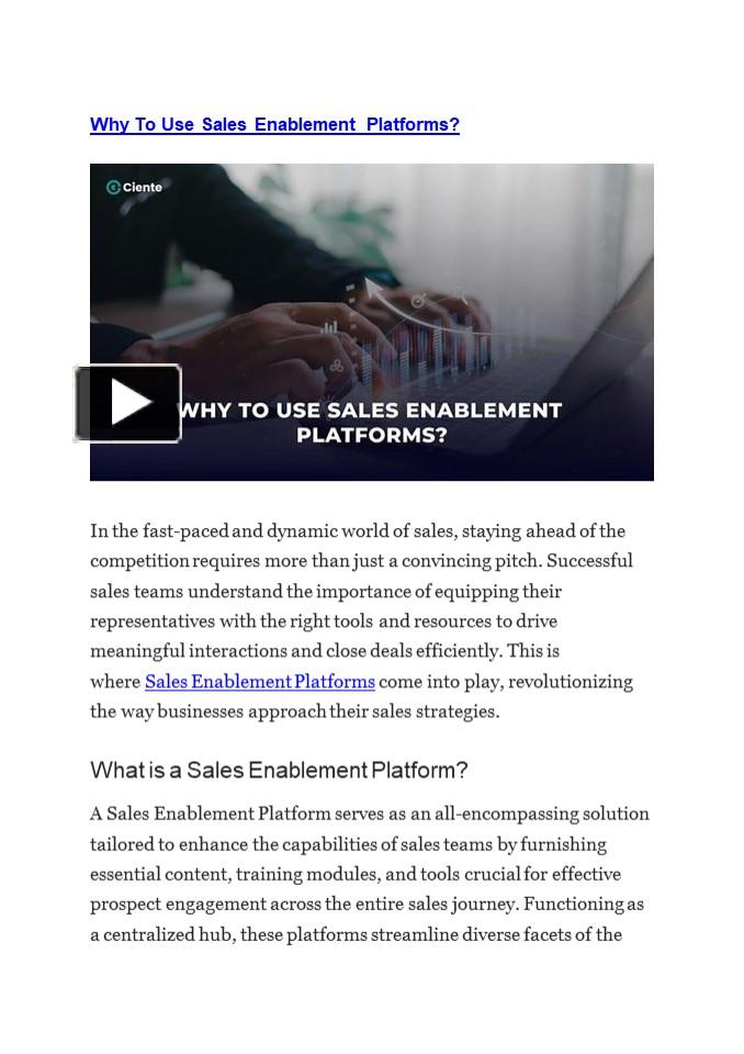 Why To Use Sales Enablement Platforms? presentation | free to download