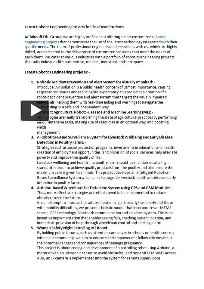 PPT – Latest Robotics Engineering Projects for Final Year Students ...