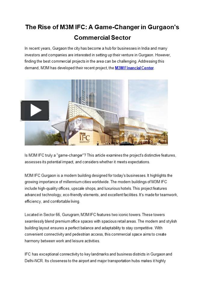 The Rise of M3M IFC - A Game-Changer in Gurgaon's Commercial Sector ...