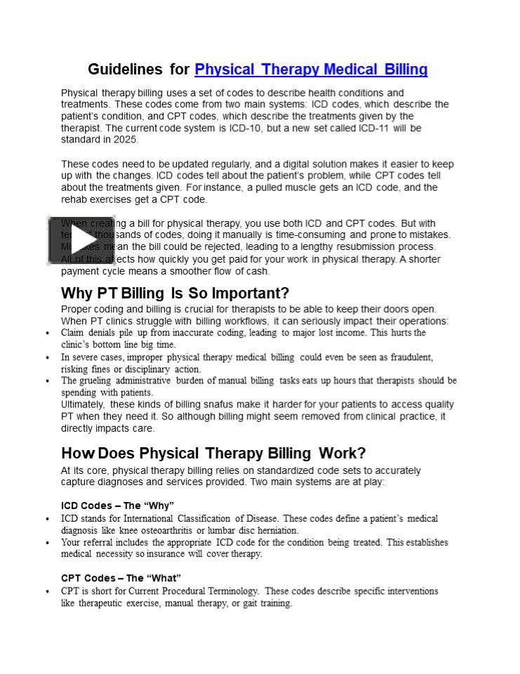 Guidelines for Physical Therapy Medical Billing presentation | free to ...
