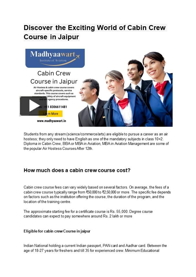 Cabin Crew Course in Jaipur presentation | free to download
