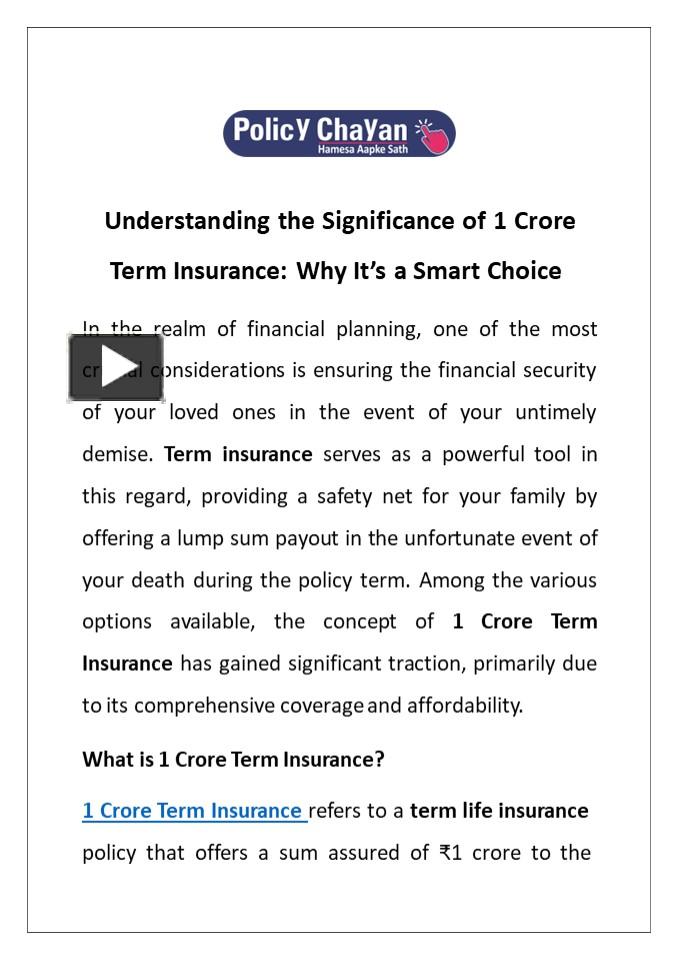 PPT – Understanding the Significance of 1 Crore Term Insurance: Why It ...