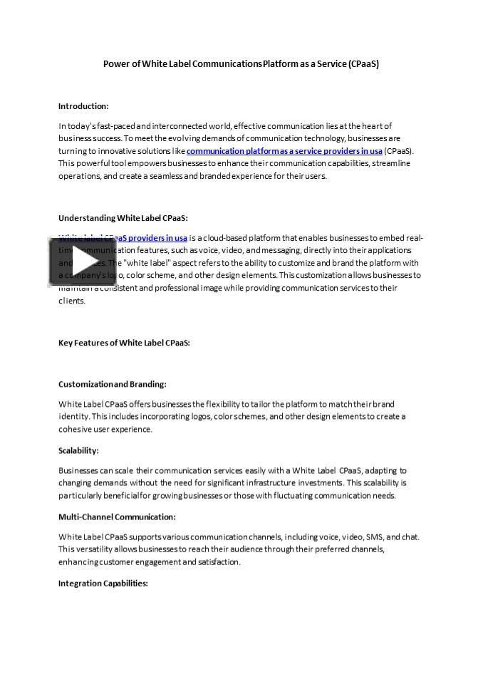 Power of White Label Communications Platform as a Service (CPaaS ...