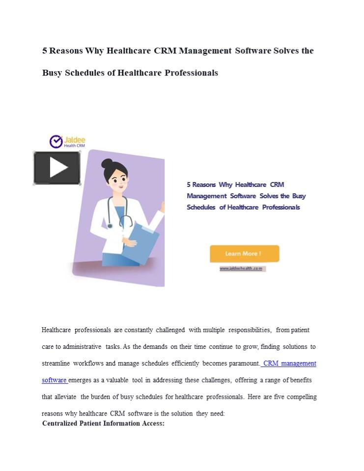 PPT – 5 Reasons Why Healthcare CRM Management Software Solves the Busy ...