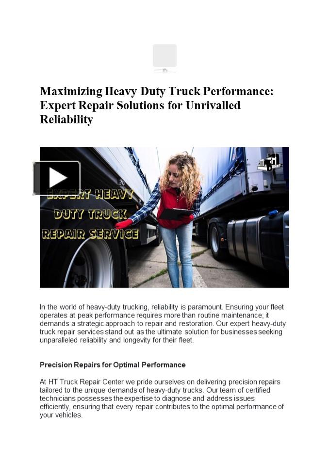 Maximizing Heavy Duty Truck Performance: Expert Repair Solutions for ...
