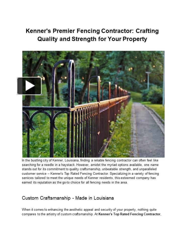 PPT – Kenner's Premier Fencing Contractor Crafting Quality and Strength ...