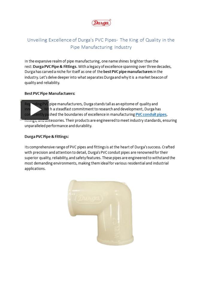 Unveiling Excellence of Durga's PVC Pipes - The King of Quality in the ...
