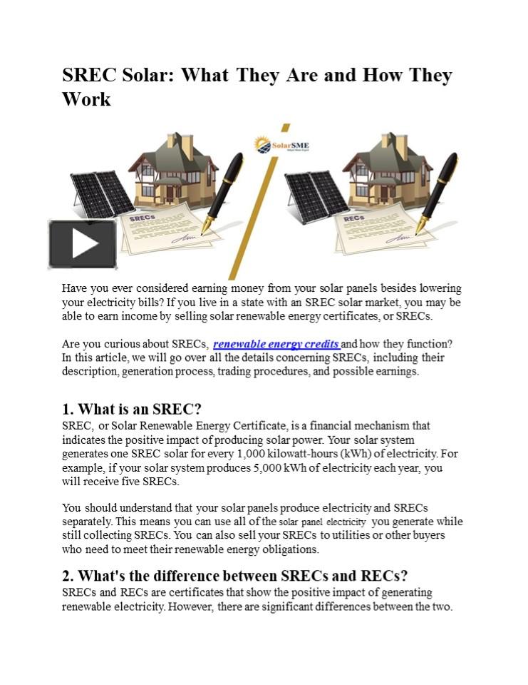 SREC Solar: What They Are and How They Work presentation | free to download