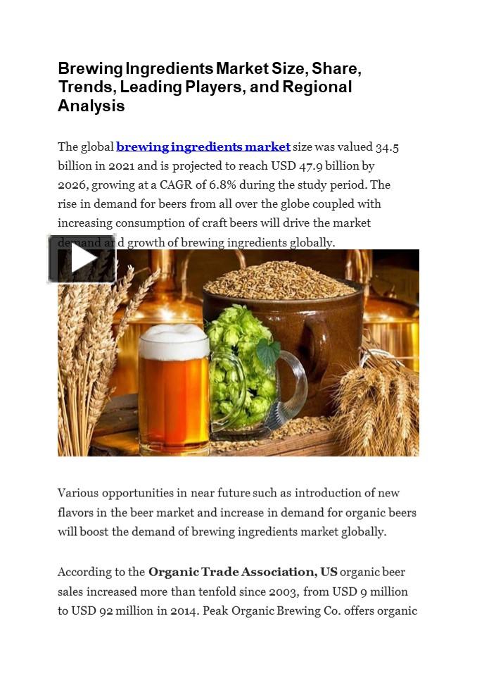 Brewing Ingredients Market Size, Share, Trends, and Leading Players ...