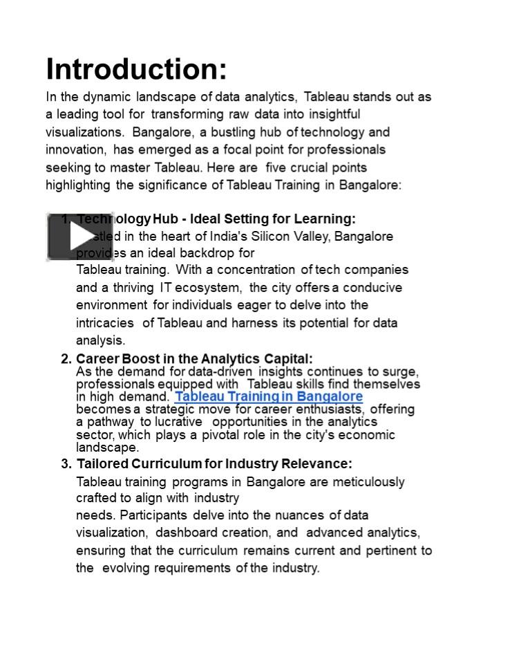 Best Tableau Course in Bangalore presentation | free to download