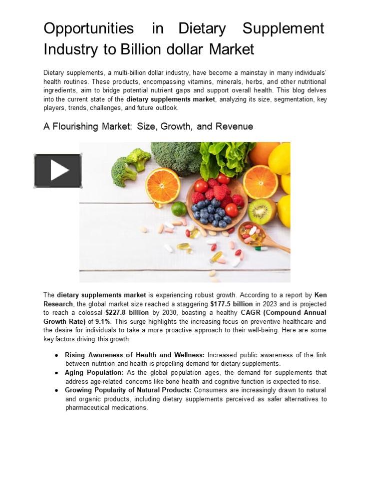 PPT – Opportunities in Dietary Supplement Industry to Billion dollar ...