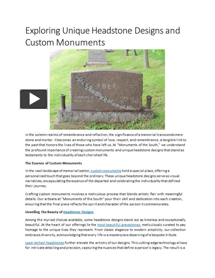 PPT – Exploring Unique Headstone Designs and Custom Monument PowerPoint ...