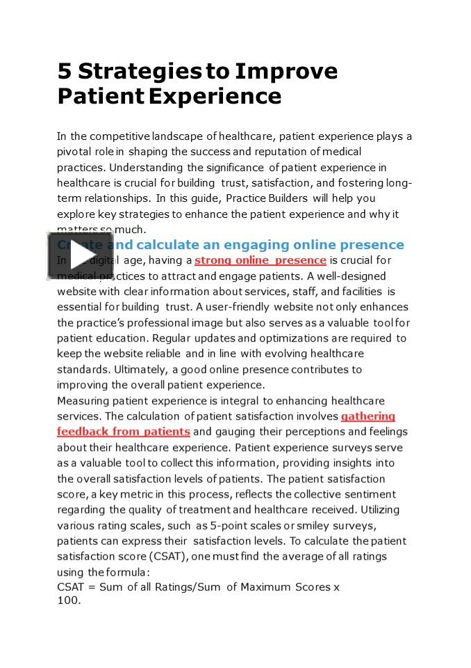 5 Strategies to Improve Patient Experience – Practice Builders ...