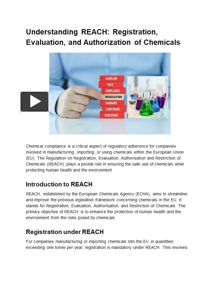 Understanding REACH: Registration, Evaluation, and Authorization of ...