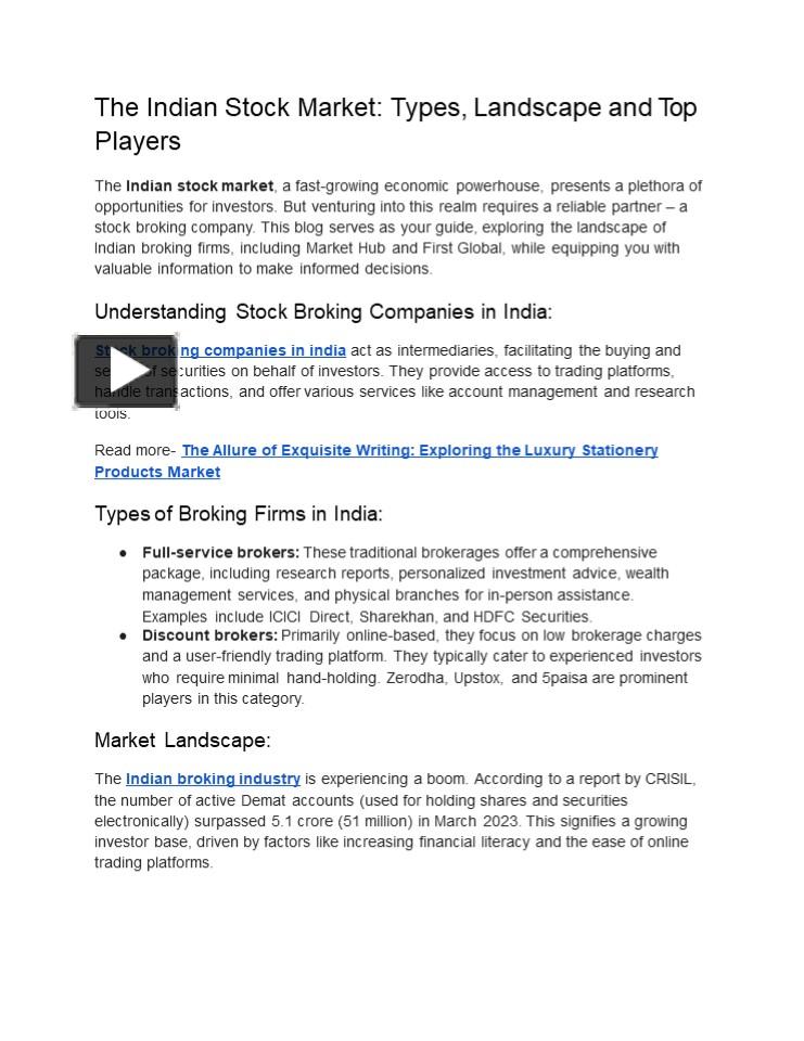 The Indian Stock Market: Types, Landscape and Top Players presentation ...