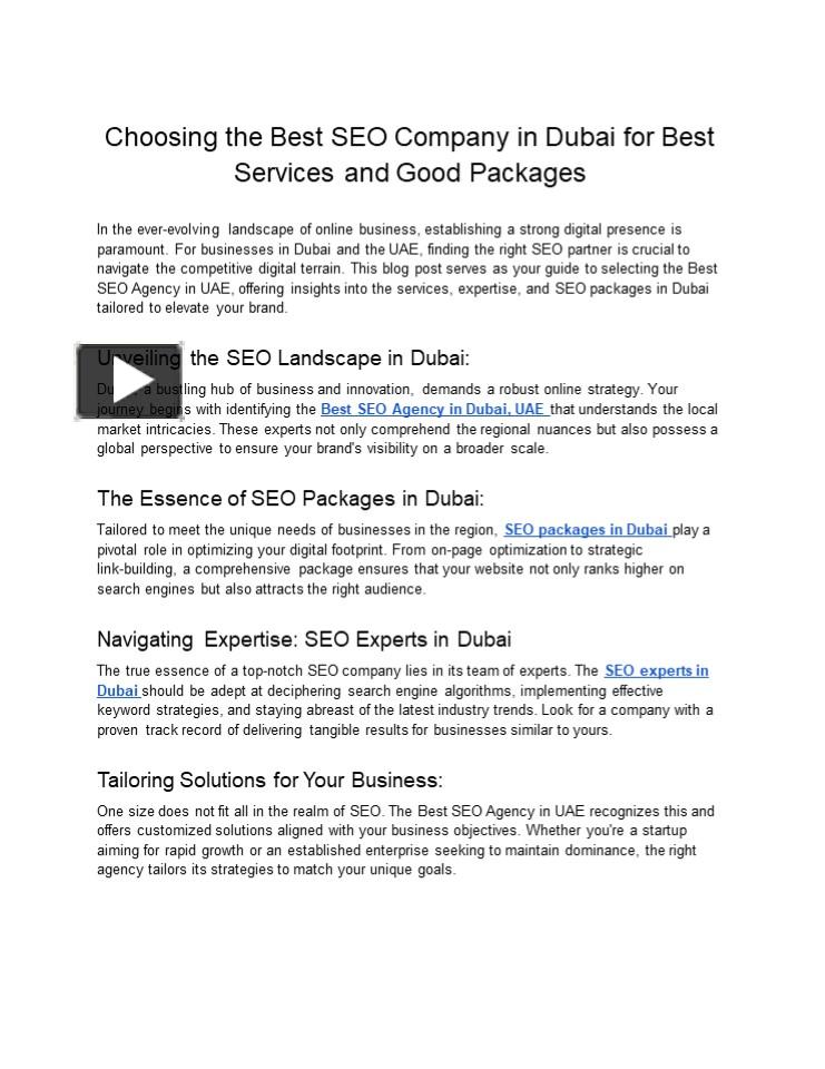 PPT – Choosing the Best SEO Company in Dubai for Best Services and Good ...