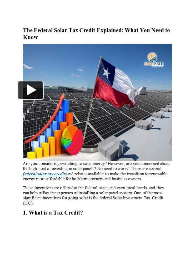 The Federal Solar Tax Credit Explained: What You Need to Know ...