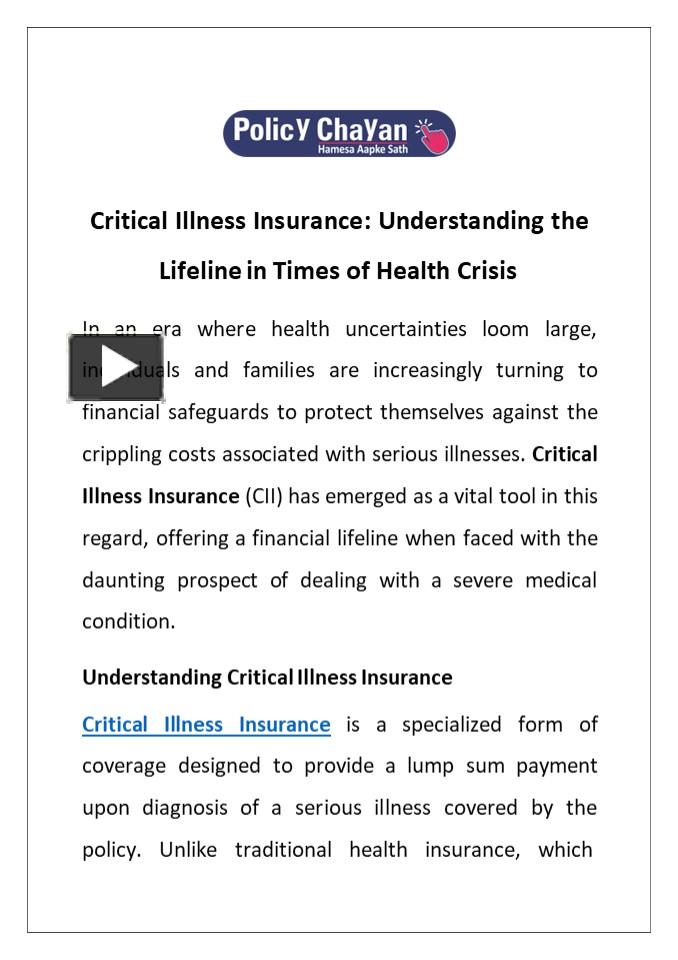 Critical Illness Insurance: Understanding the Lifeline in Times of ...
