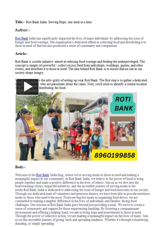 Roti Bank India: Serving Hope, one meal at a time. presentation | free ...