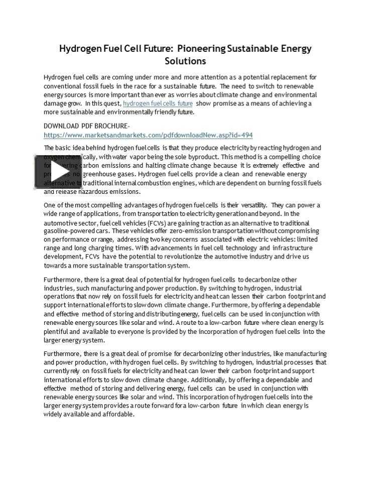 Hydrogen Fuel Cell Future: Pioneering Sustainable Energy Solutions (1 ...