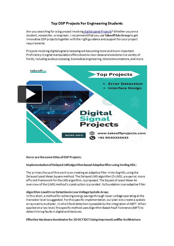 Top DSP Projects For Engineering Student presentation | free to download