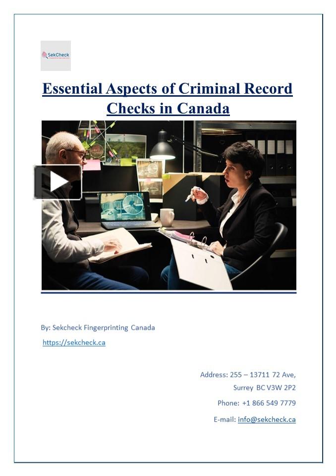 PPT – Essential Aspects of Criminal Record Checks in Canada PowerPoint ...