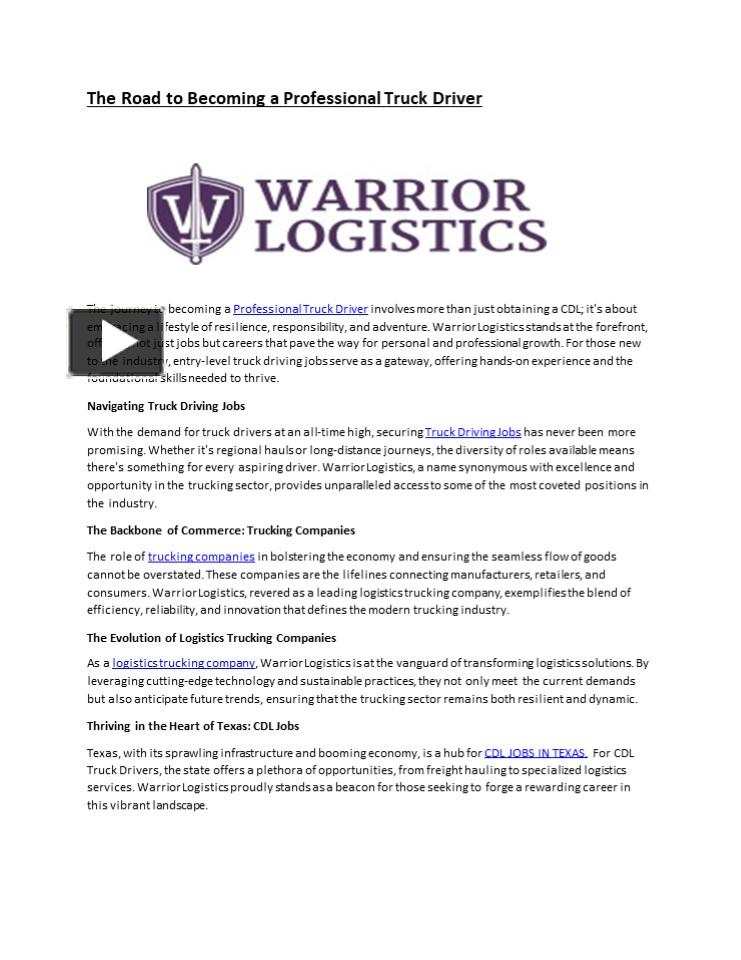 PPT – The Road to Becoming a Professional Truck Driver PowerPoint ...