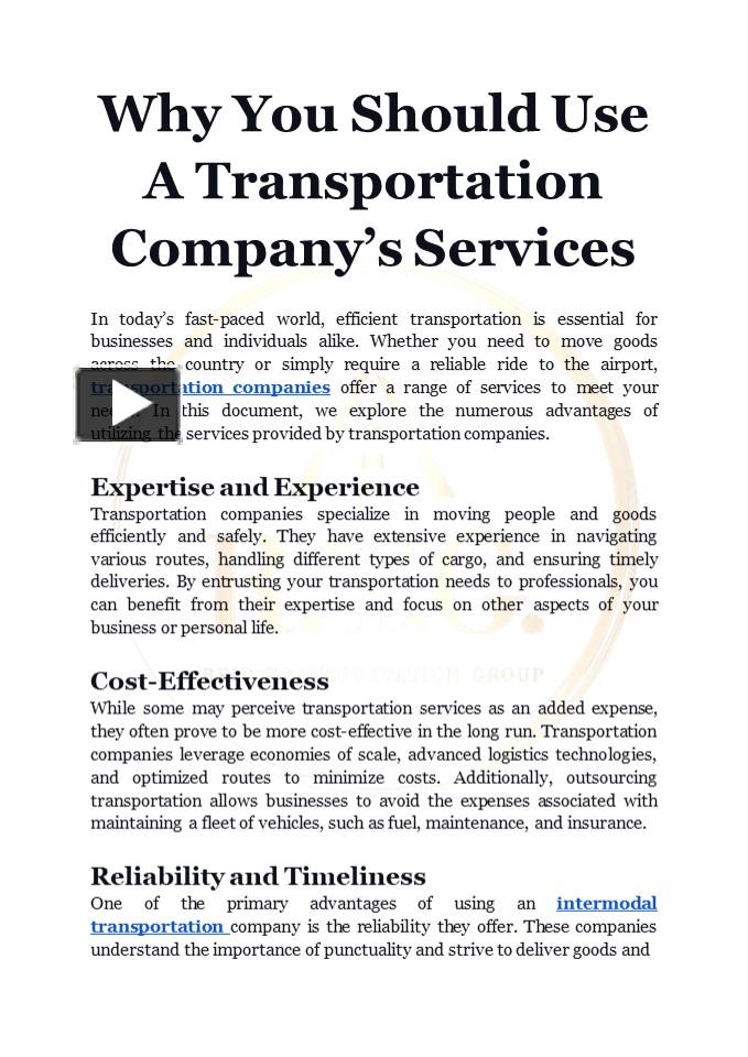 PPT – Why You Should Use A Transportation Company’s Services PowerPoint ...