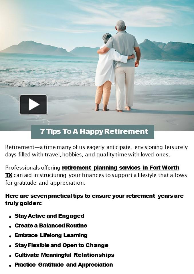 PPT – 7 Tips To A Happy Retirement PowerPoint presentation | free to ...