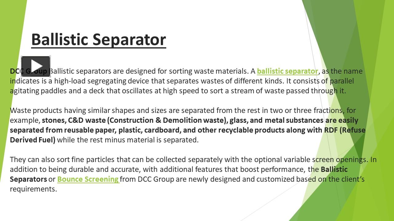 PPT – Bounce Screening machine, Ballistic Separator specification ...