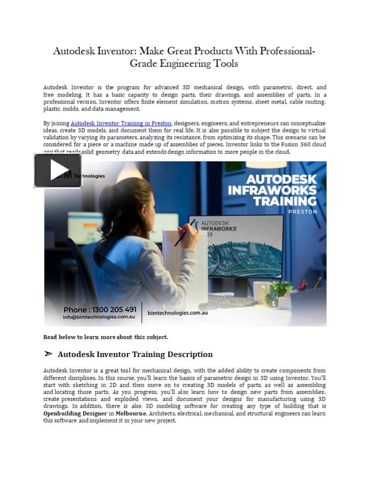 PPT – Autodesk Inventor,Infraworks Training Melbourne, Preston - bim ...