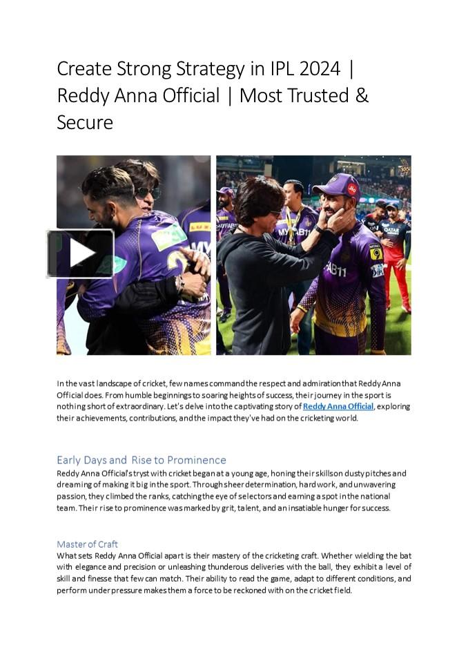 PPT – Create Strong Strategy in IPL 2024 | Reddy Anna Official | Most ...