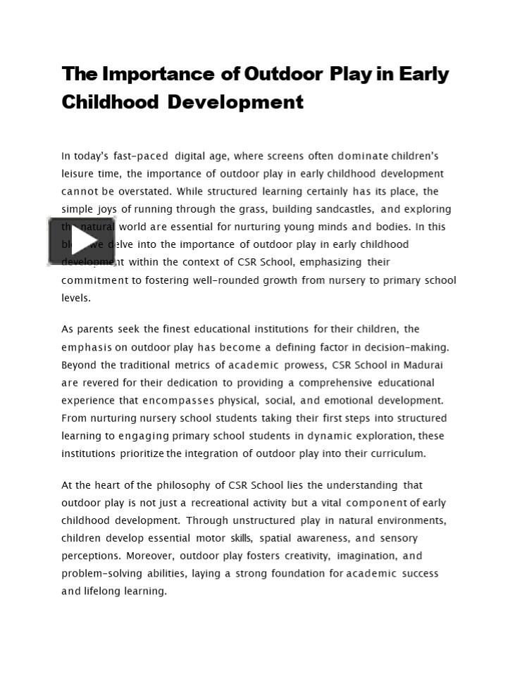 The Importance of Outdoor Play in Early Childhood Development ...