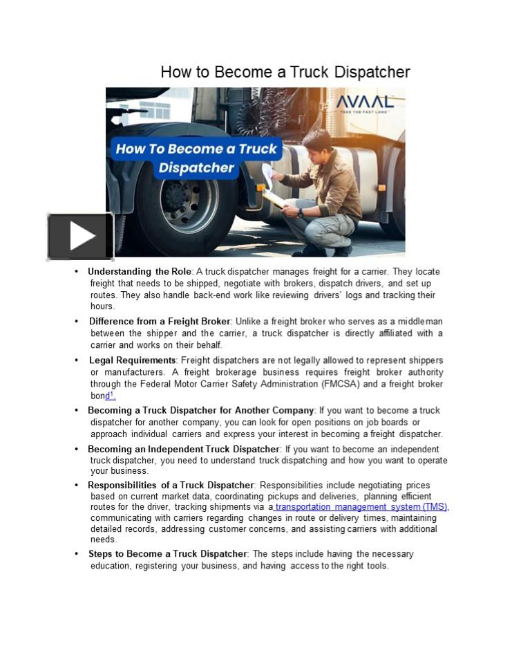 How to Become a Truck Dispatcher presentation | free to download
