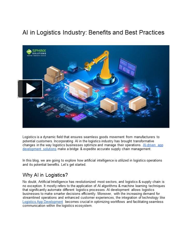 AI in Logistics Industry: Benefits and Best Practices presentation ...